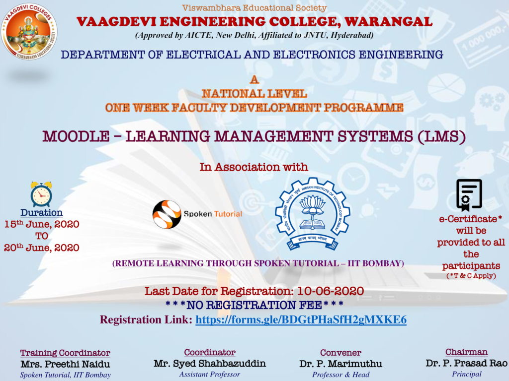Program on MOODLE- LEARNING MANAGEMENT SYSTEM (LMS) | Vaagdevi Engineering College